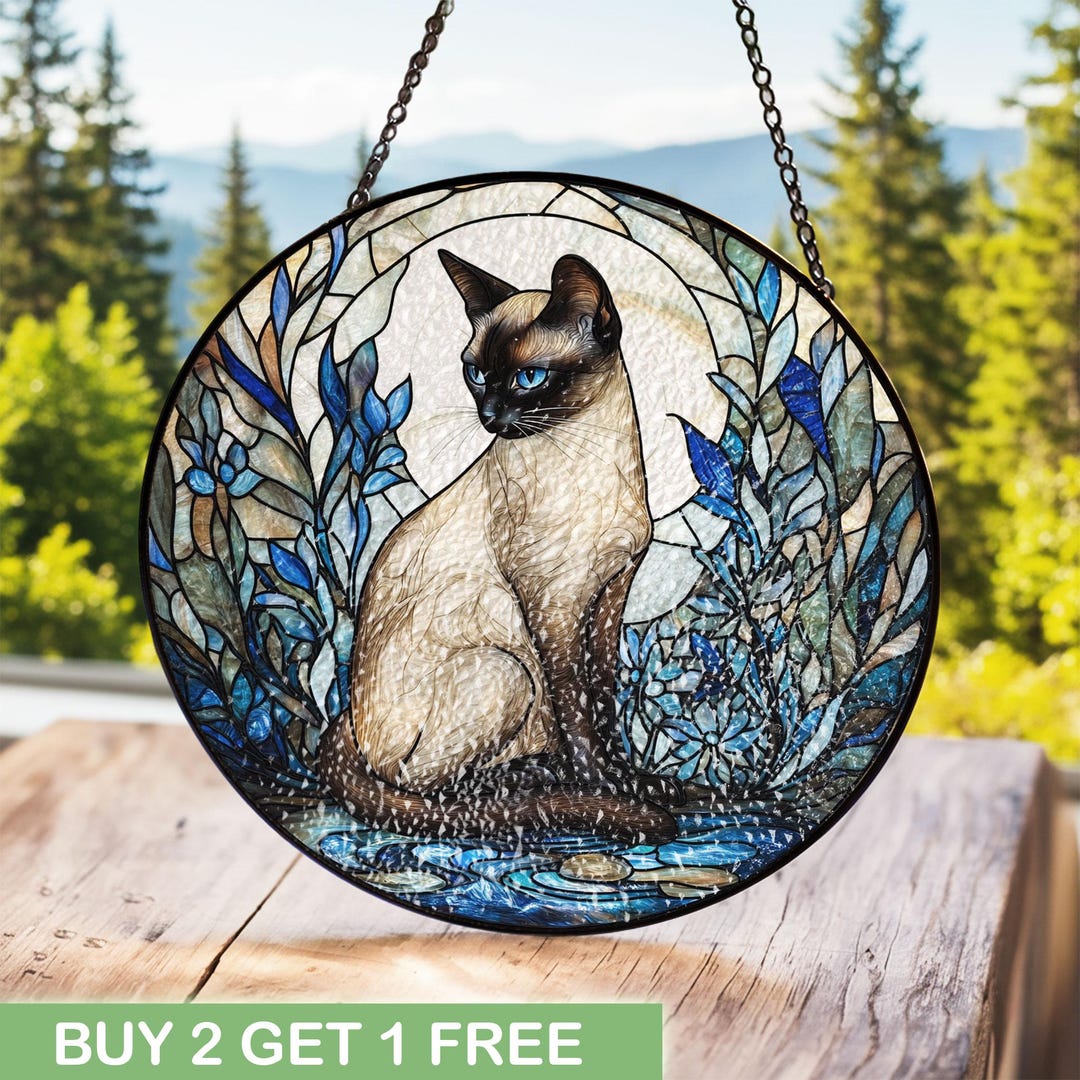 Siamese Cat Stained Glass Suncatcher, Beautiful Pet Memorial Window Art ...