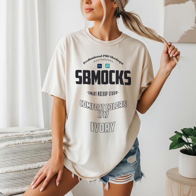 Ivory Comfort Colors 1717 T-shirt Mockup | PSD Smart Object & JPG ...