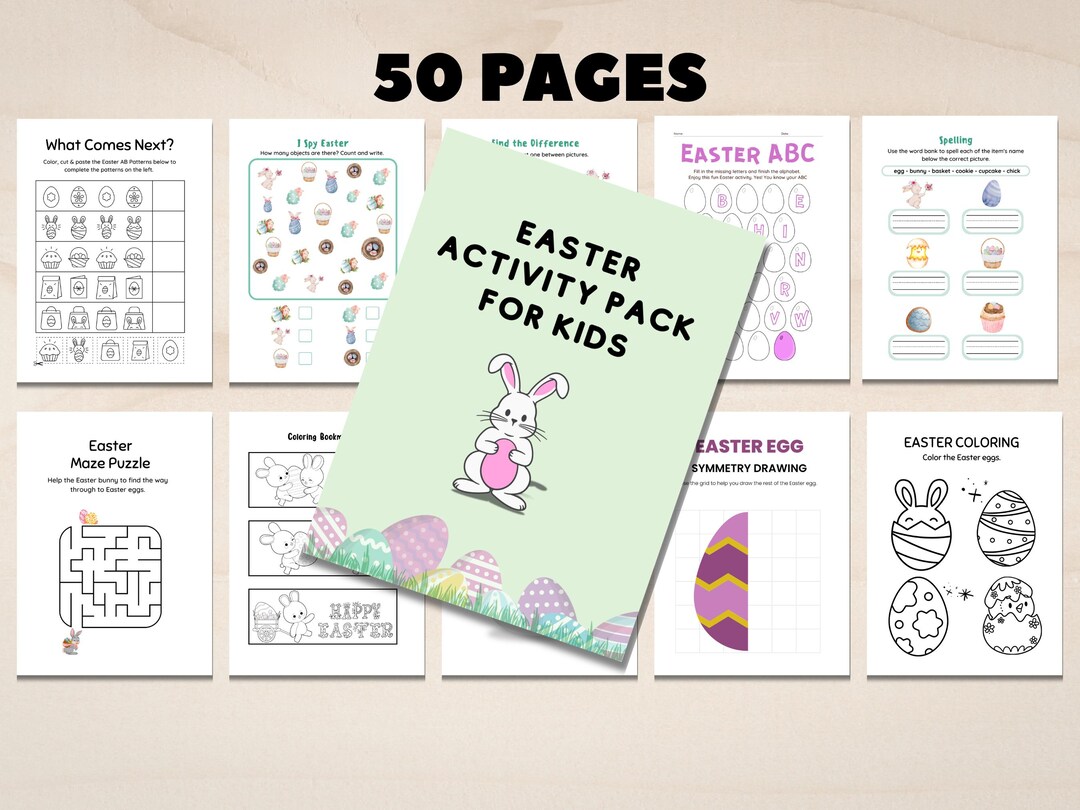 Printable Easter Games and Worksheets for Kids, 50 Page Bundle ...
