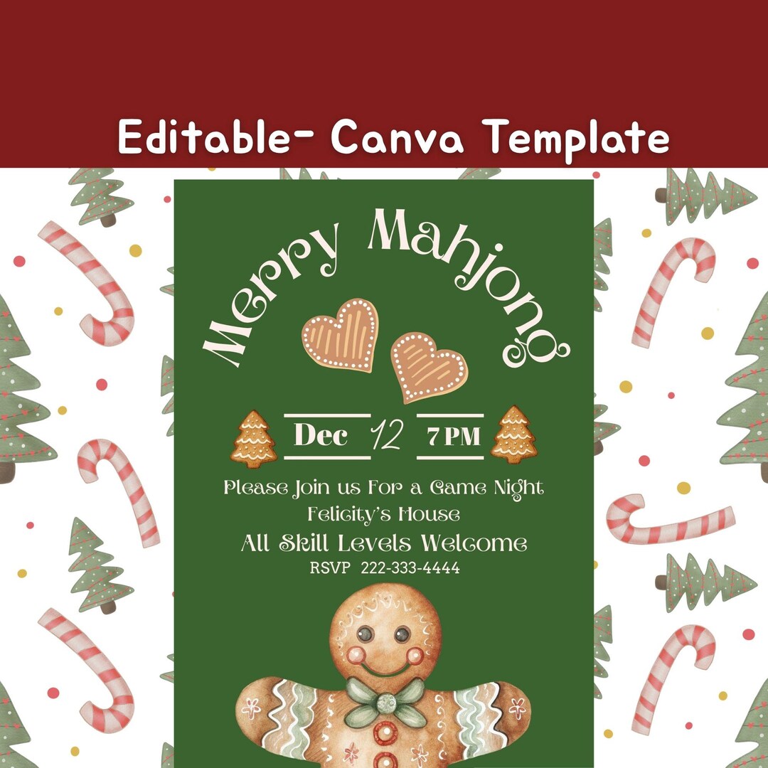 Merry Mahjong Girls’ Night Out Invitation | Editable Canva Template ...
