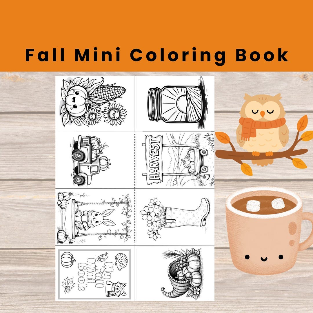 Fall Mini Coloring Book Set – Printable Autumn Activity for Kids ...