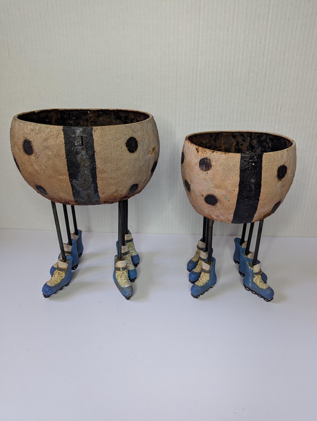 2 Vintage Ladybug Metal Planter Handmade Designed (RUSTED BOTTOMS) 12 ...
