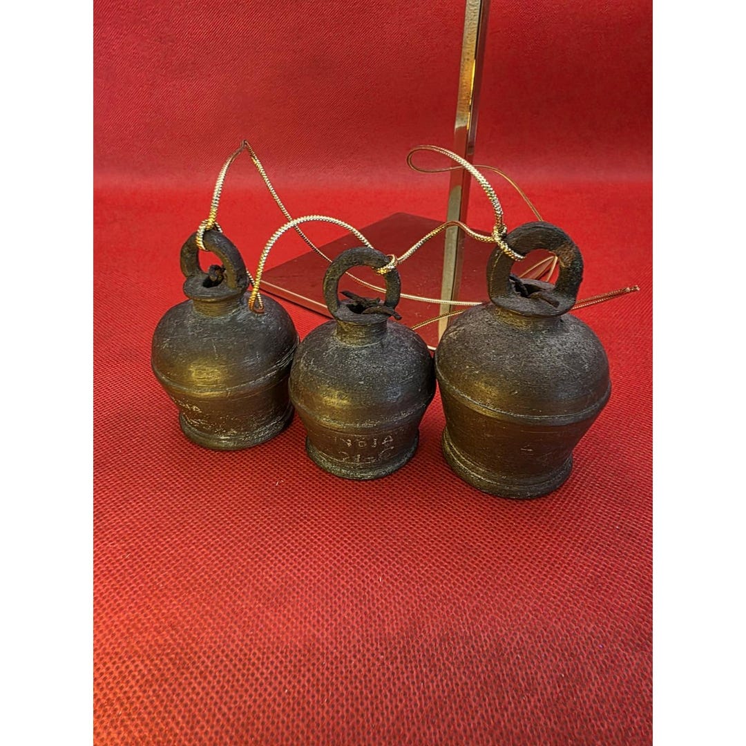 3 Bronze Bells India Religious Decorative Ceremonial Bell Vtg Pretty ...