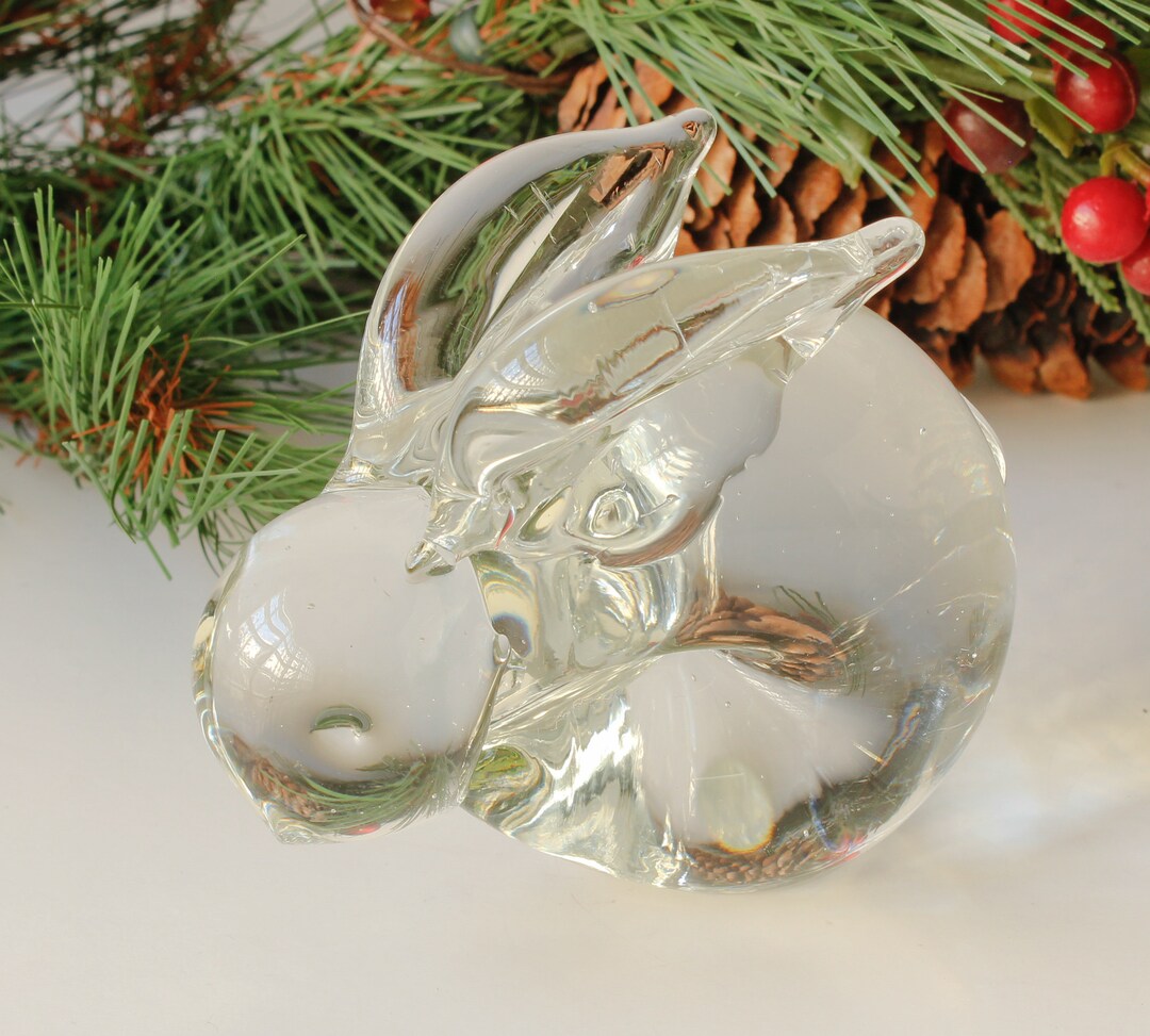 Vintage Crystal Glass Bunny Paperweight - Etsy