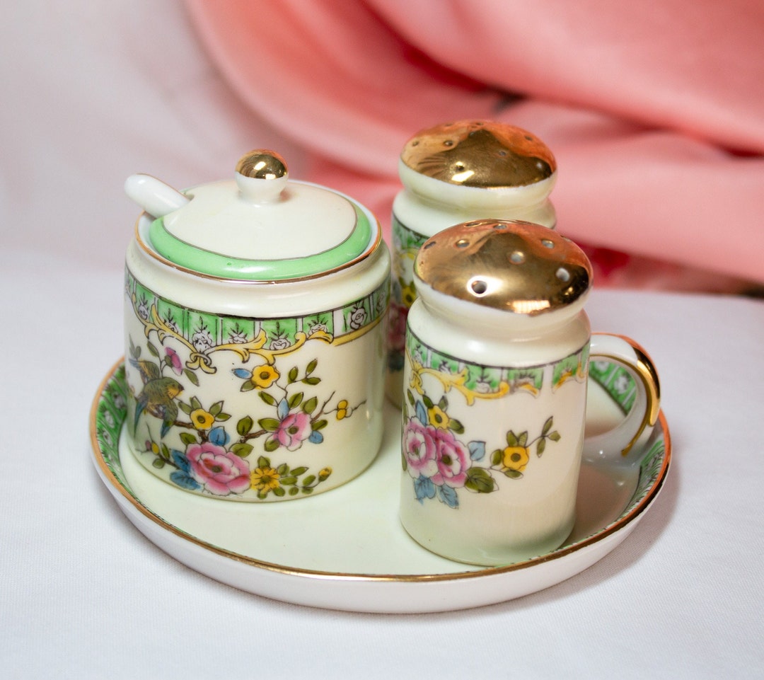 Vintage Condiment Set Salt Pepper and Lidded Pot With Spoon - Etsy