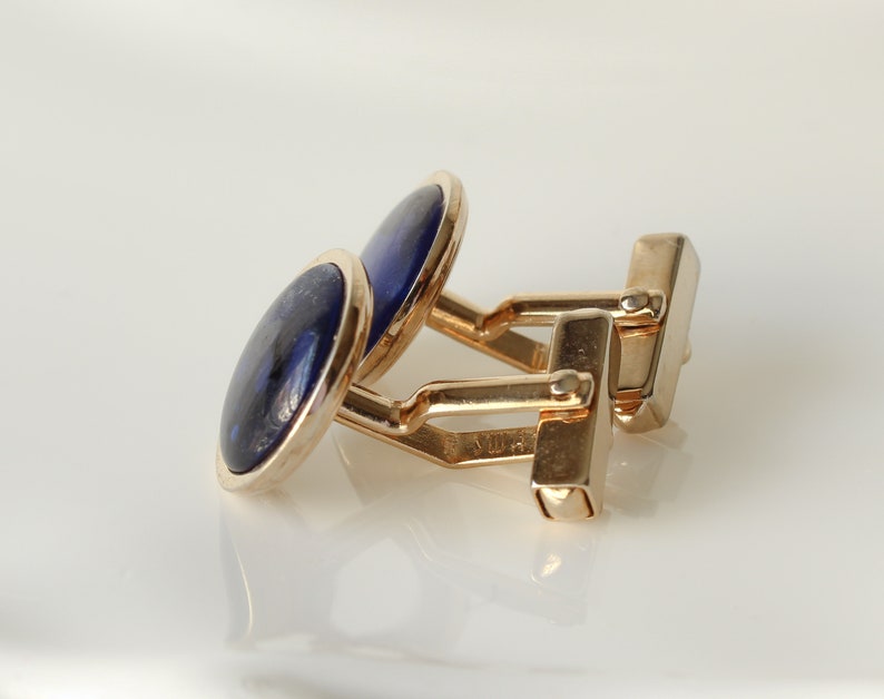 Vintage Swank Cufflinks Deep Blue Disc Gold Tone - Etsy