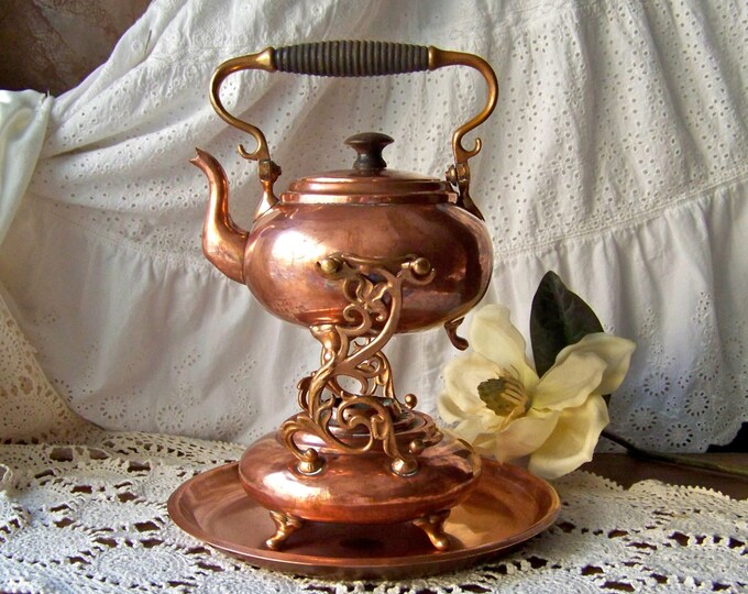 Antique Copper Tea Kettle With Warming Stand 1892 - Etsy
