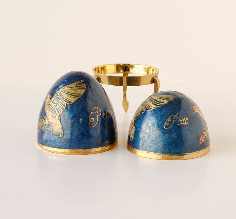 Vintage Peace Egg Trinket Box Enamel Brass With Stand India - Etsy