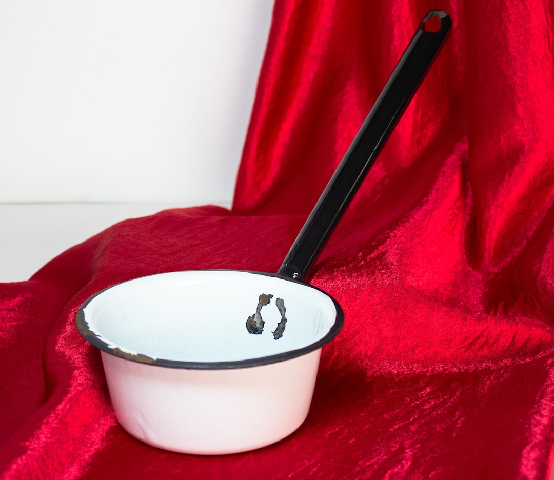 Vintage Enamelware Dipper Ladle Scoop White With Black Trim - Etsy