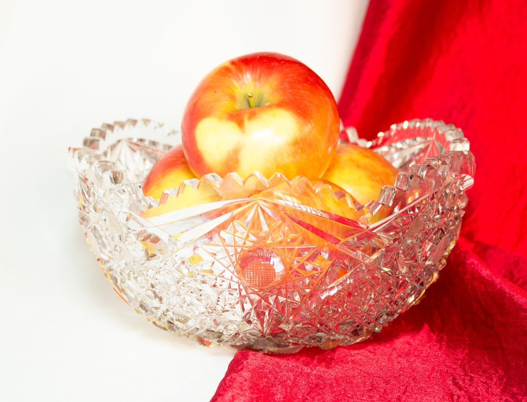 American Brilliant Cut Glass Bowl Sawtooth Edge Hobstar Pattern Antique ...