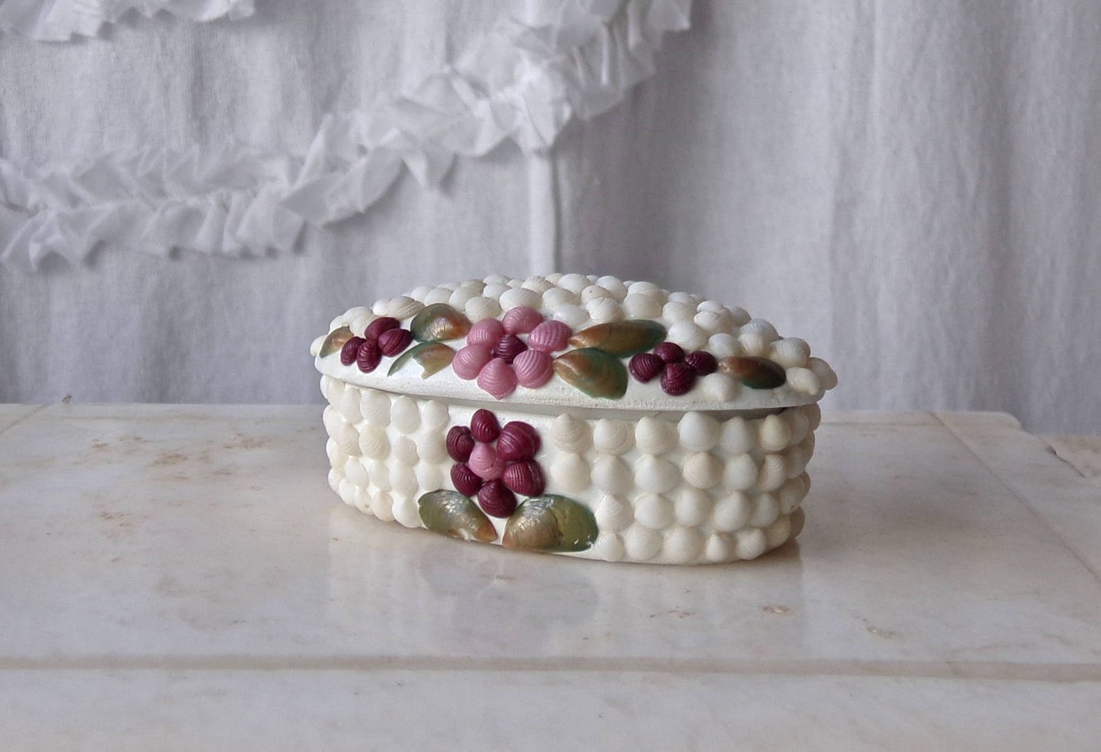 Vintage Seashell Trinket Box Hand Crafted Floral Design | Etsy