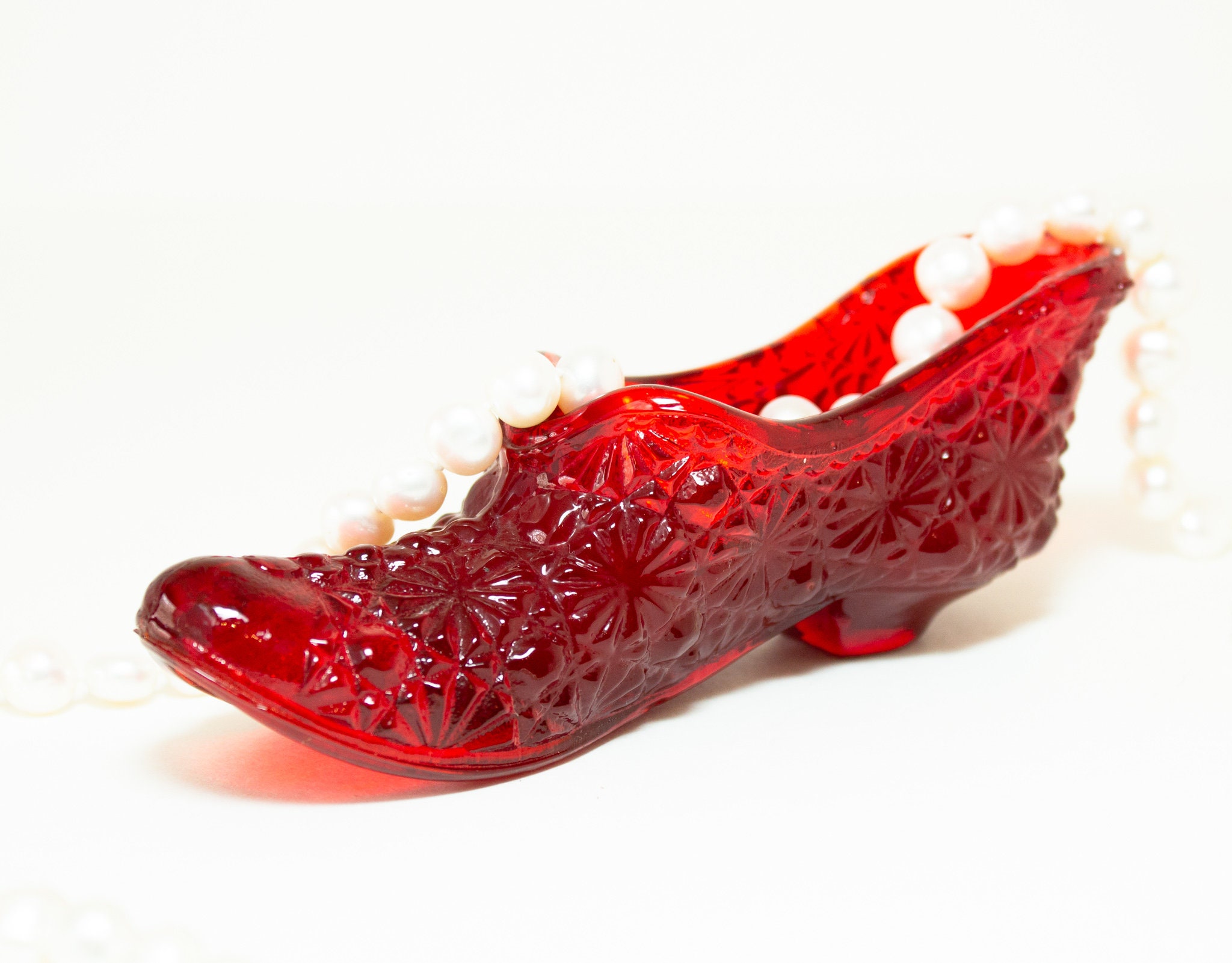Vintage Ruby Red Glass Miniature Slipper Vanity Decor Art ...