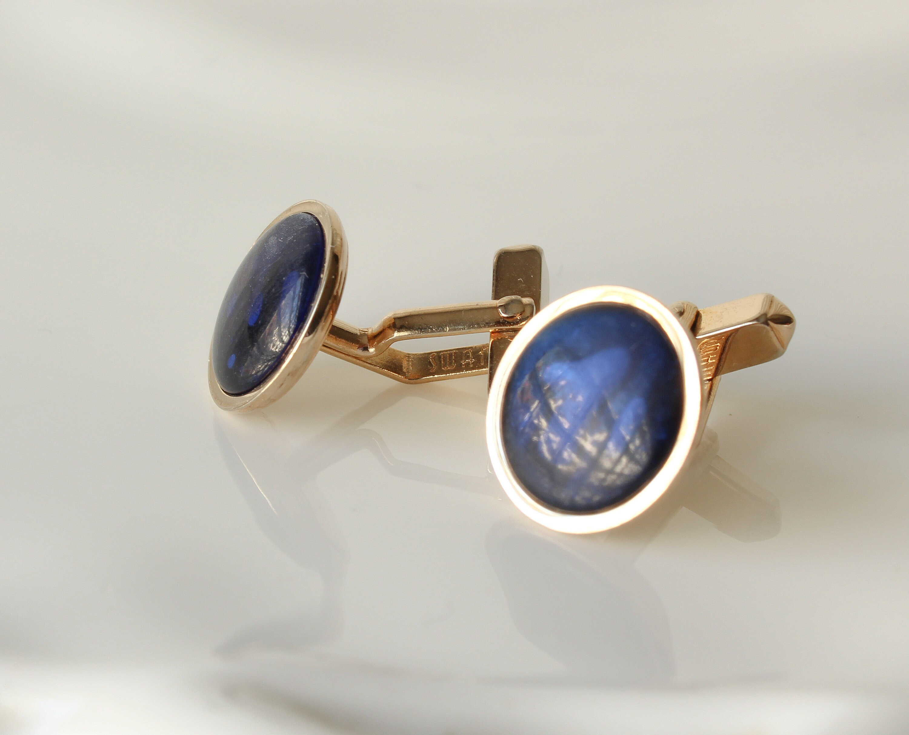 Vintage Swank Cufflinks Deep Blue Disc Gold Tone - Etsy