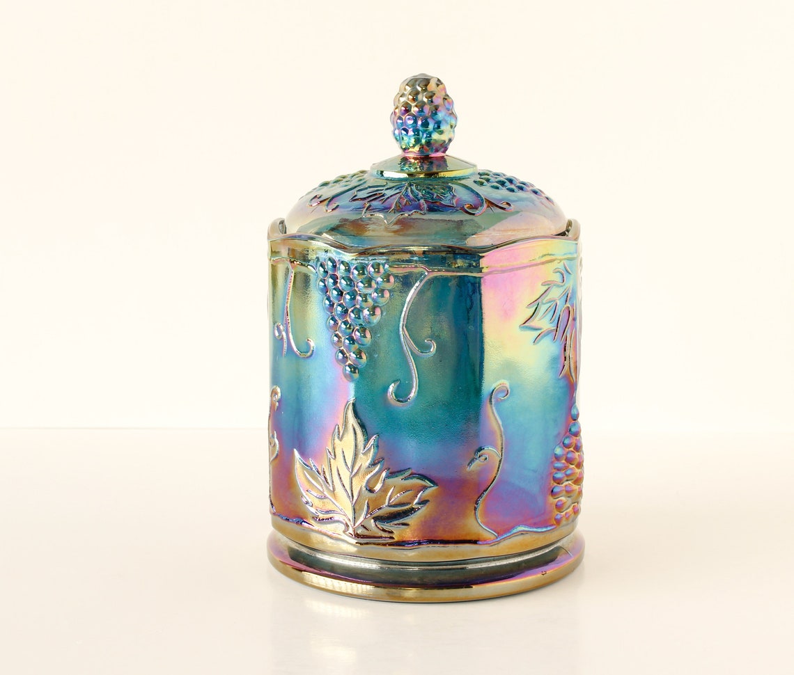 Carnival Glass Canister Candy Jar Iridescent Harvest Blue - Etsy