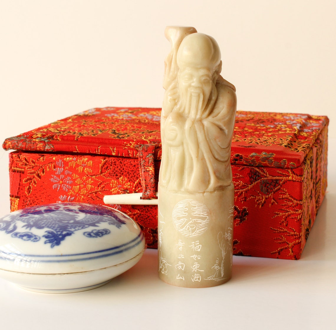 Vintage Stone Chop Seal Carved Wise Man Original Case - Etsy