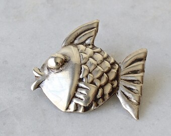 Vintage Articulated Sterling Silver and Laton Fish Brooch Silver and ...