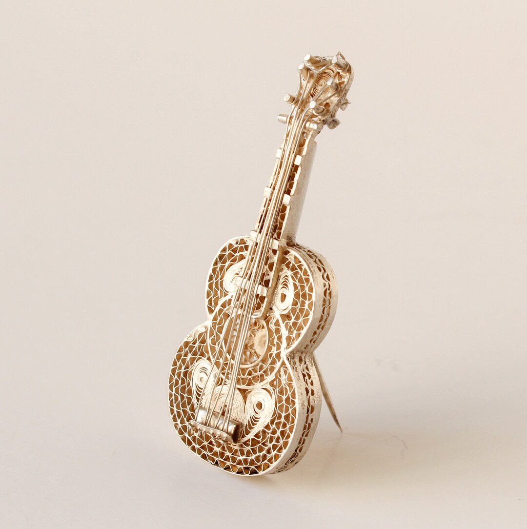 Sterling Filigree Guitar Brooch Circa 1970s - Etsy