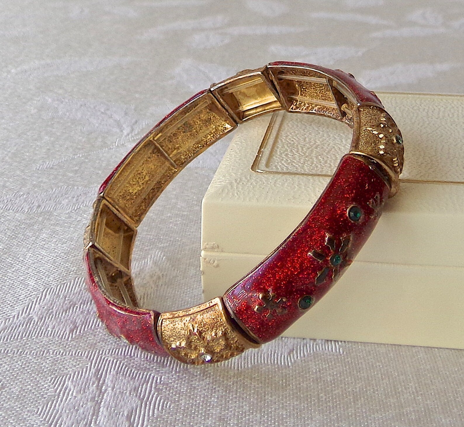 Bangle Bracelet Red Enamel Gold Tone Links - Etsy