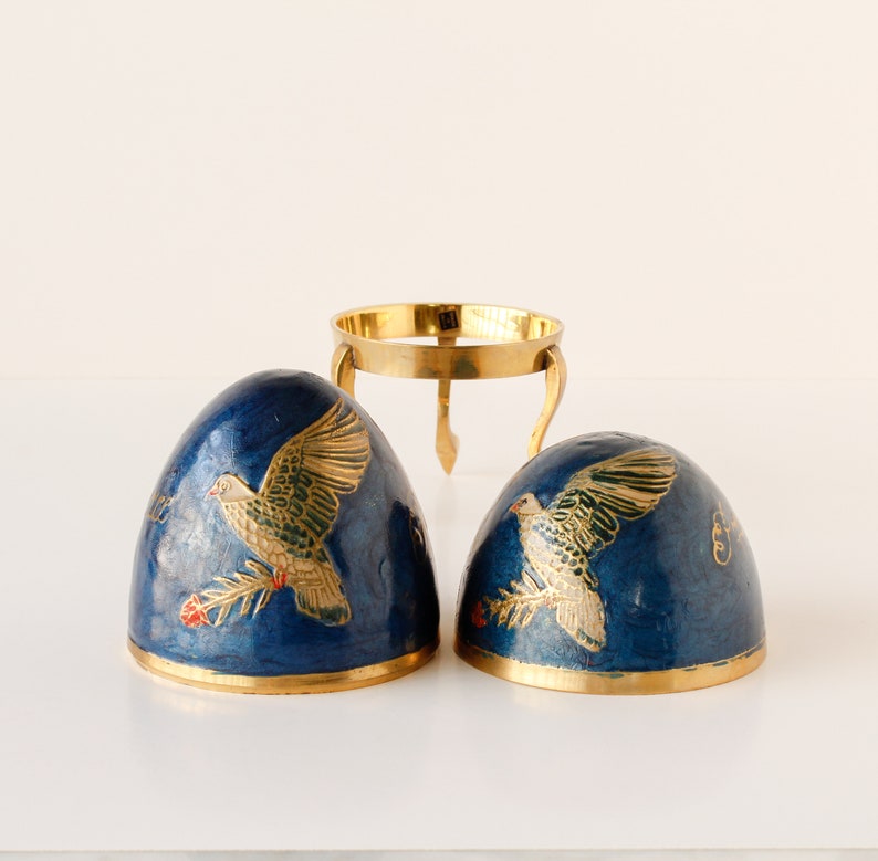 Vintage Peace Egg Trinket Box Enamel Brass With Stand India - Etsy