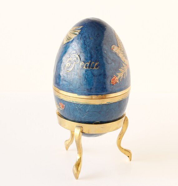 Vintage Peace Egg Trinket Box Enamel Brass With Stand India - Etsy