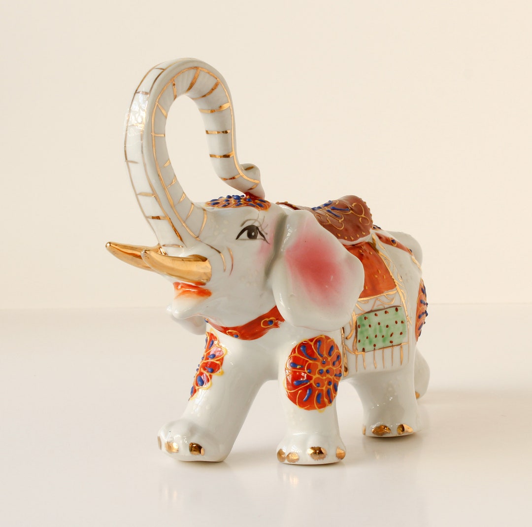 Vintage Ceramic Elephant With Pink Ears - Etsy
