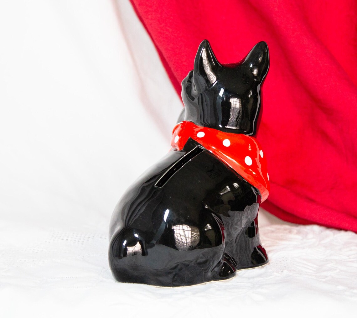 Vintage Scottish Terrier Dog Bank, Glossy Black - Etsy