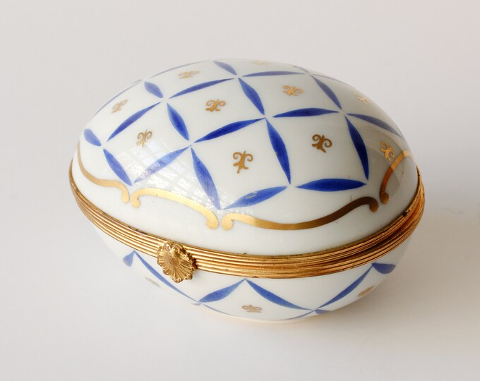 Vintage Porcelain Egg Trinket Box Limoges France Fleur De Lis - Etsy