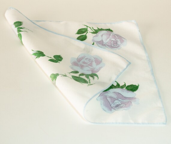 Lavender Rose Handkerchief Vintage Ladies Hanky - Gem