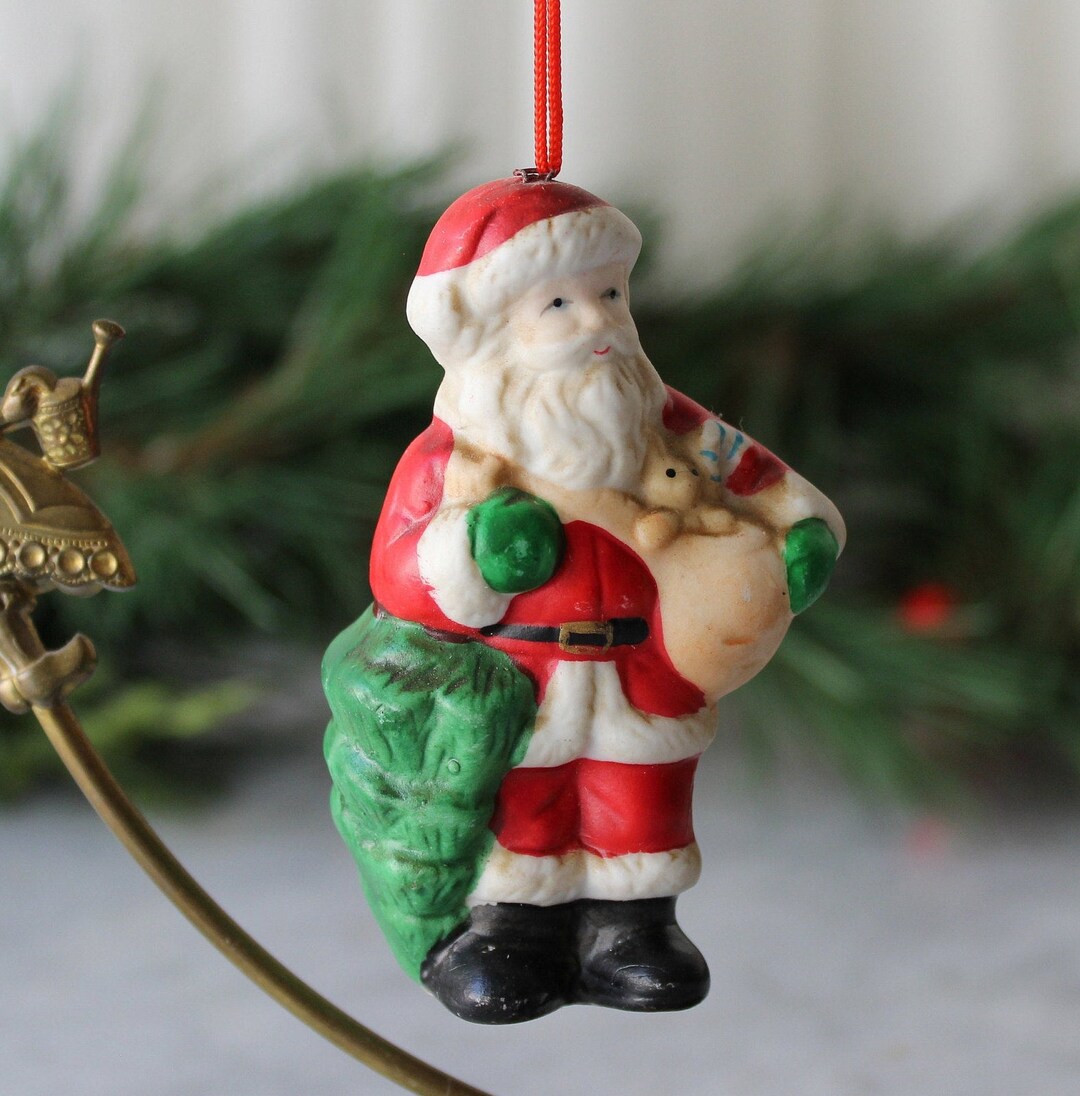 Christmas Santa Claus Porcelain Ornament Holding Tree - Etsy