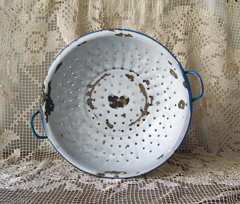 Vintage Enamelware Colander Blue Swirl Strainer Speckle Ware | Etsy
