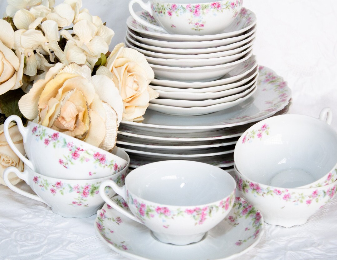 Vintage Pink Flowers Dinnerware Set Carl Tielsch - Etsy