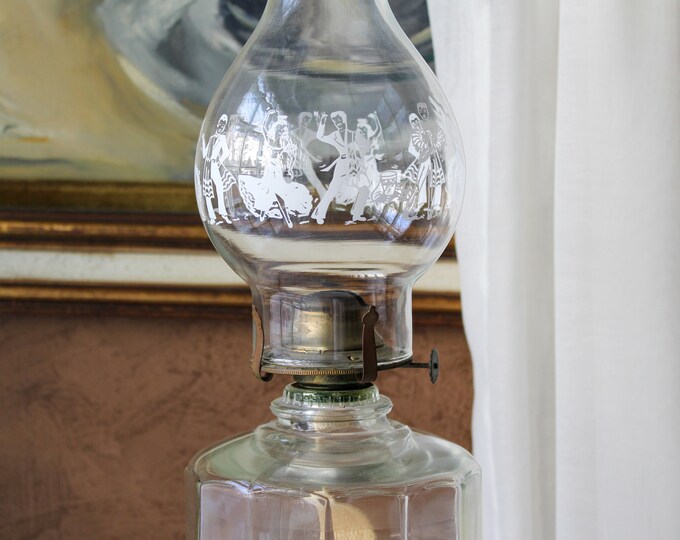Oil Lamp Floral Pattern Glass Base and 12 Panel Font - Etsy