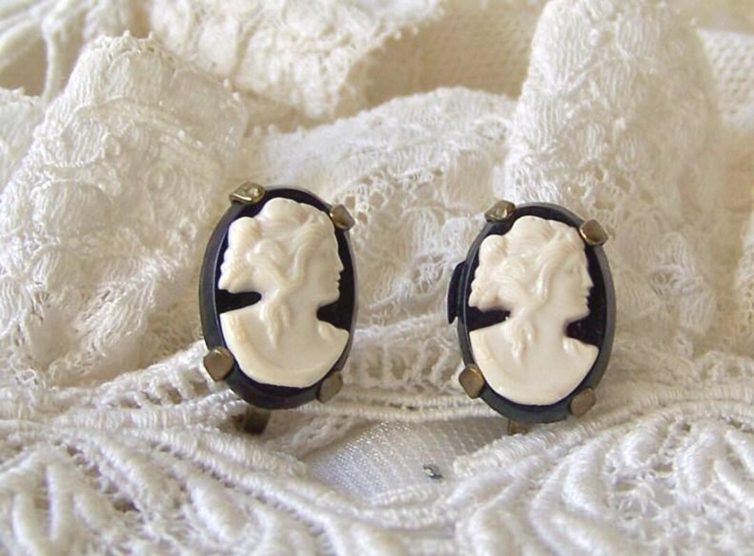 Vintage Celluloid Cameo Earrings Screw Back - Etsy