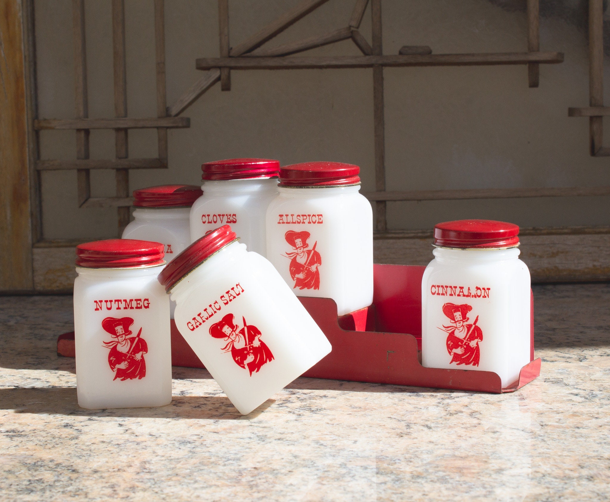 Red spice jars store