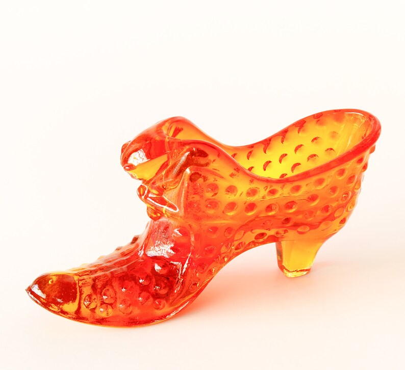 Vintage Fenton Hobnail Glass Slipper Shoe Amberina Orange and | Etsy