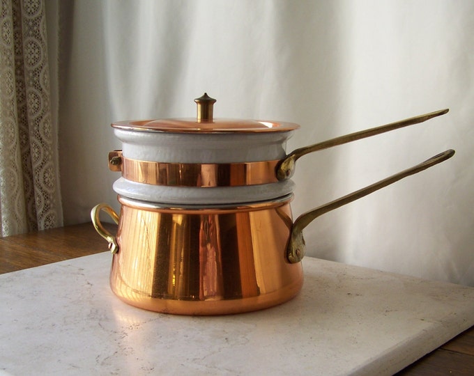 Vintage Copper and Ceramic Double Boiler Made by Taurus in Portugal ...