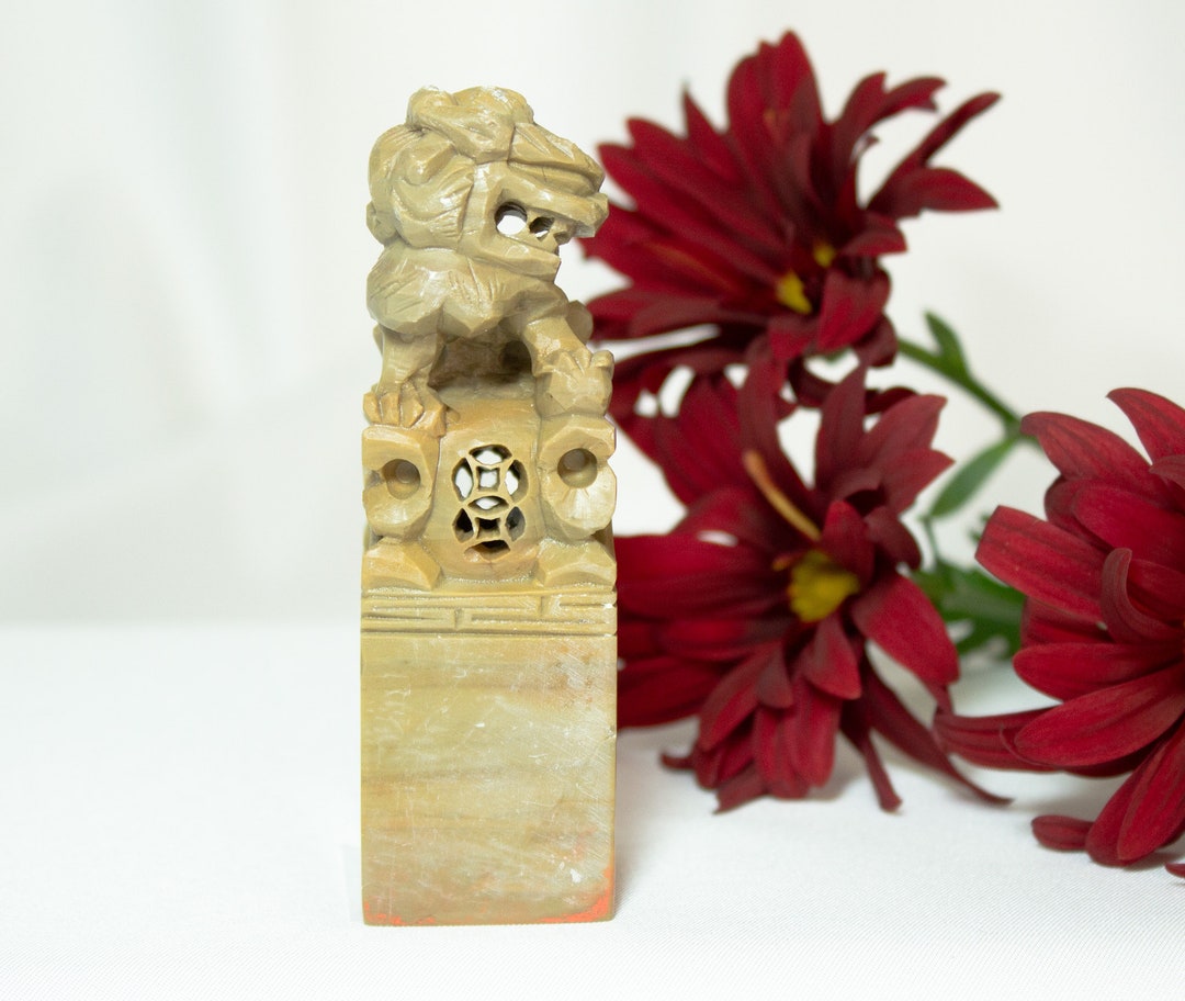 Vintage Foo Dog Stone Chop Seal Carved 1950s - Etsy