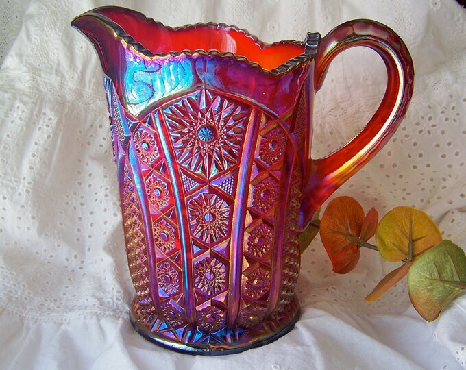 Red Heirloom Carnival Glass Pitcher RESERVED - Etsy