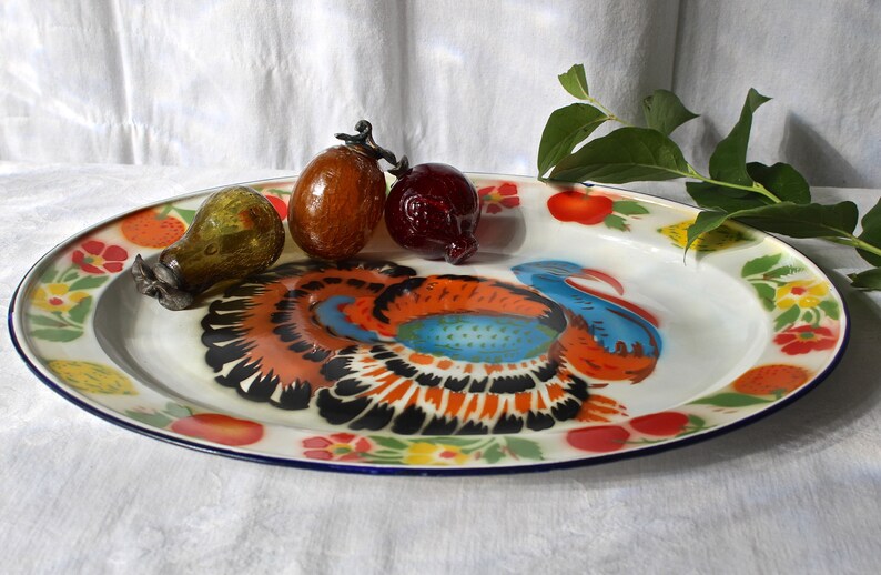 Vintage Turkey Platter Meat Serving Tray Enamelware - Etsy