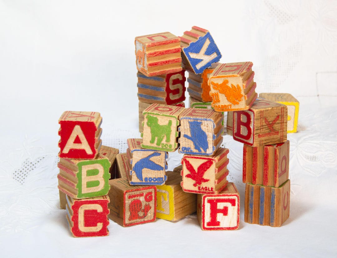 Vintage Alphabet Wood Block Set Letters A-Z and Animals - Etsy