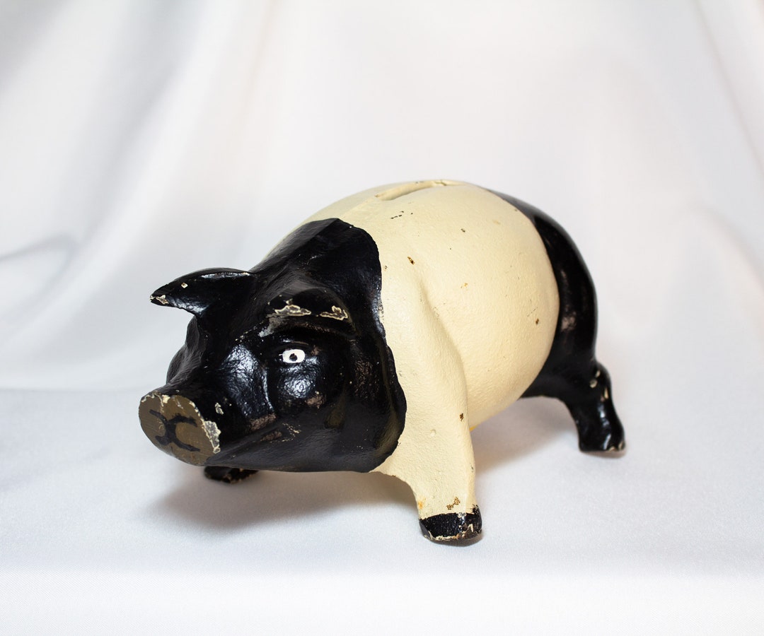 Vintage Cast Iron Pig Coin Bank, Chippy Paint - Etsy