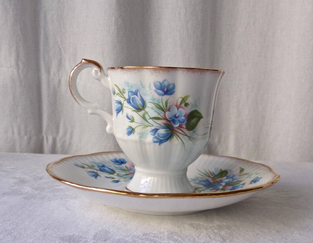 Vintage Blue Flowers Teacup and Saucer England - Etsy