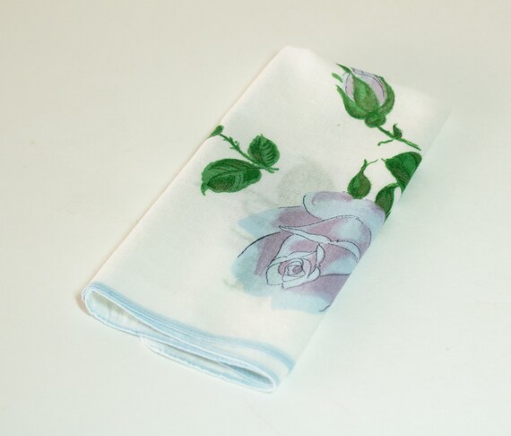 Lavender Rose Handkerchief Vintage Ladies Hanky - Gem