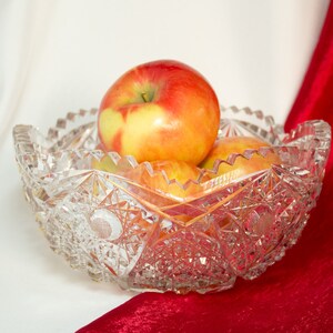 American Brilliant Cut Glass Bowl Sawtooth Edge Hobstar Pattern Antique ...