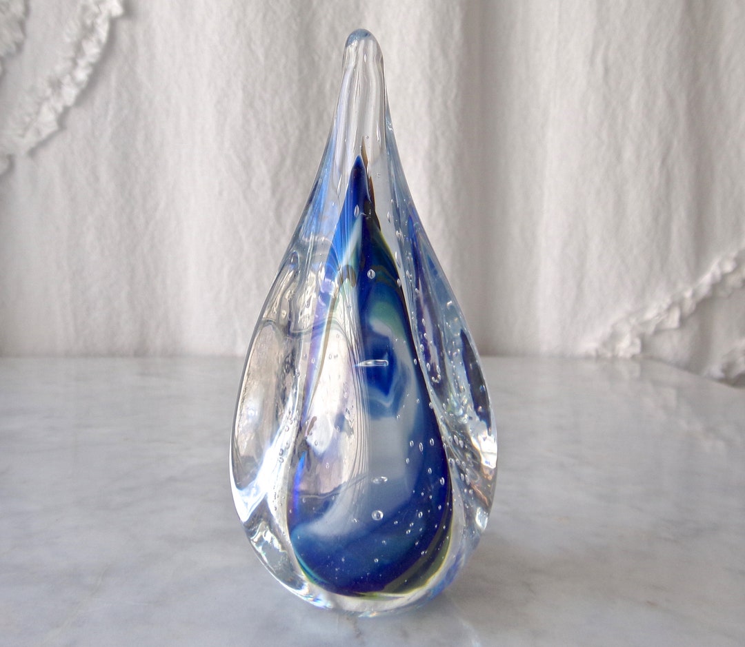 Vintage Teardrop Blue Paperweight Signed - Etsy