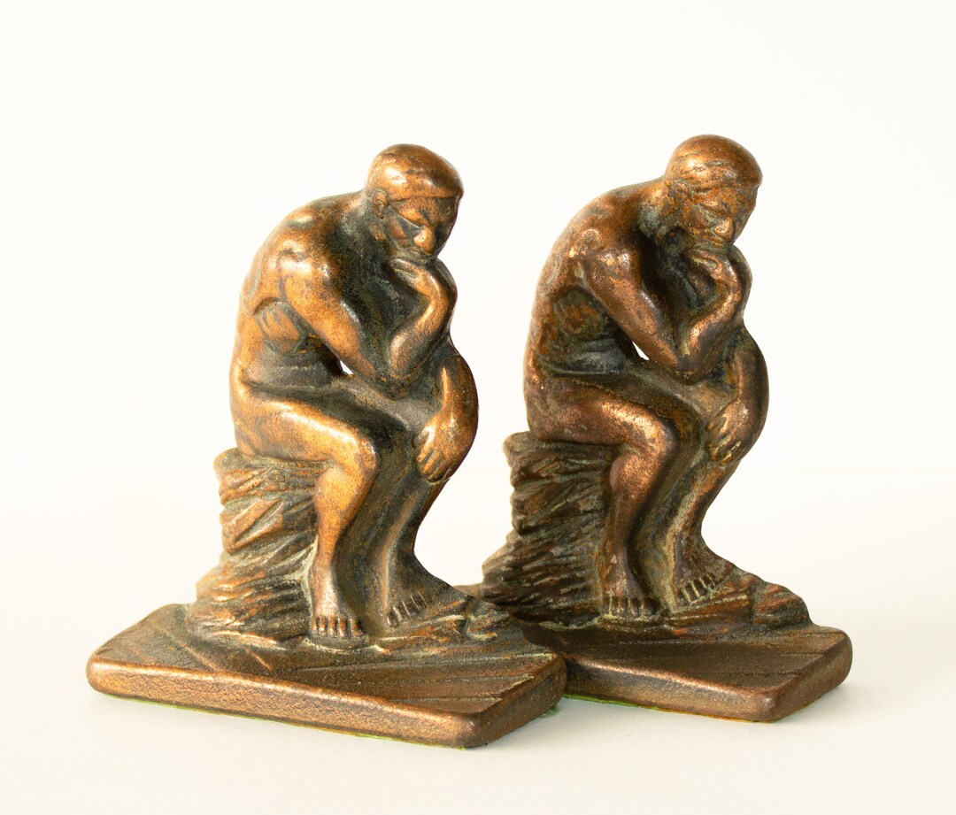 Vintage Thinker Bookends, Copper Plated - Etsy