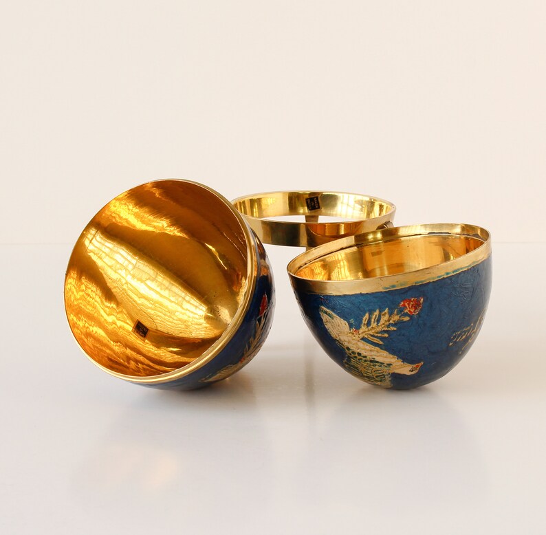Vintage Peace Egg Trinket Box Enamel Brass With Stand India - Etsy