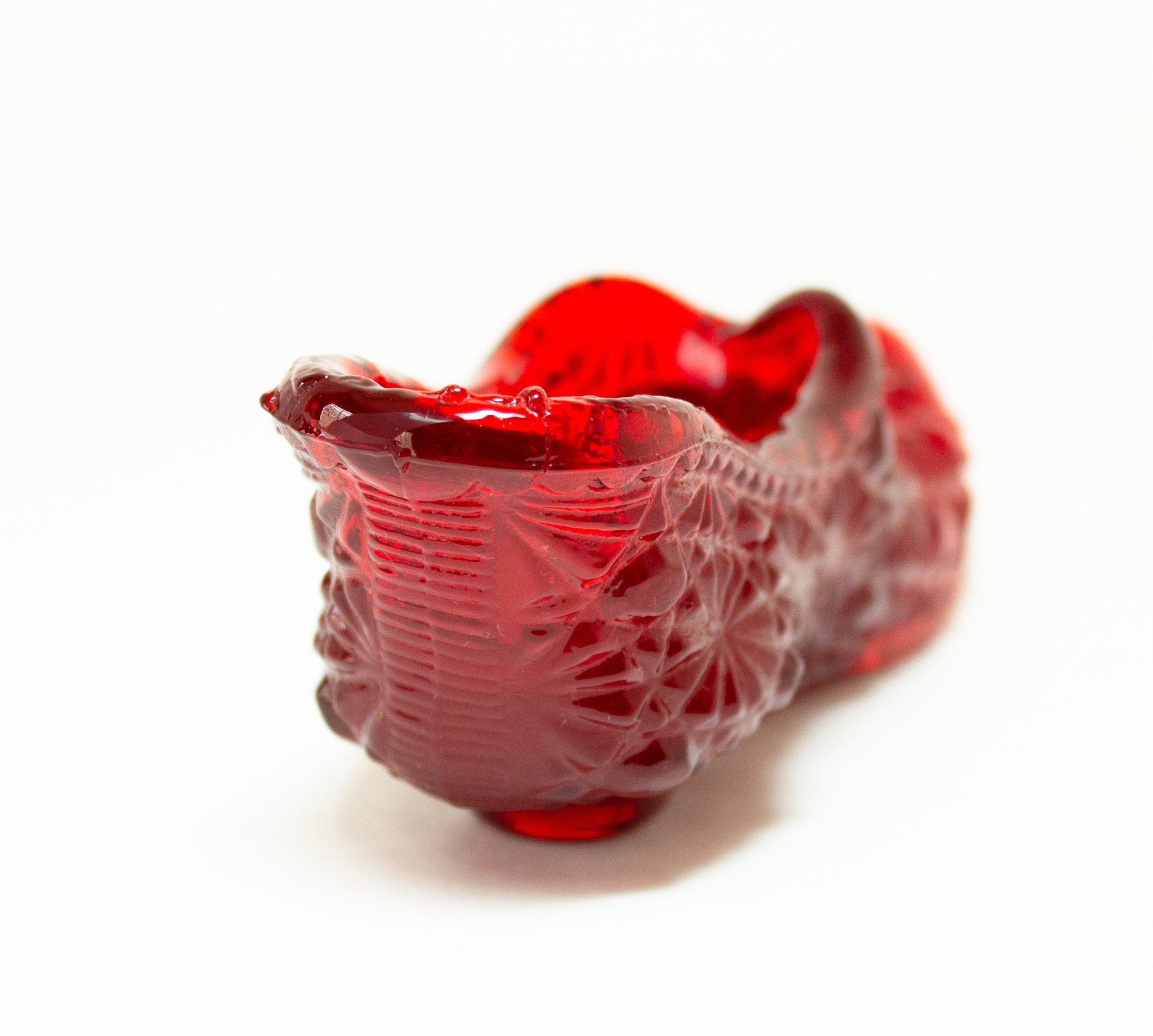 Vintage Ruby Red Glass Miniature Slipper Vanity Decor Art ...