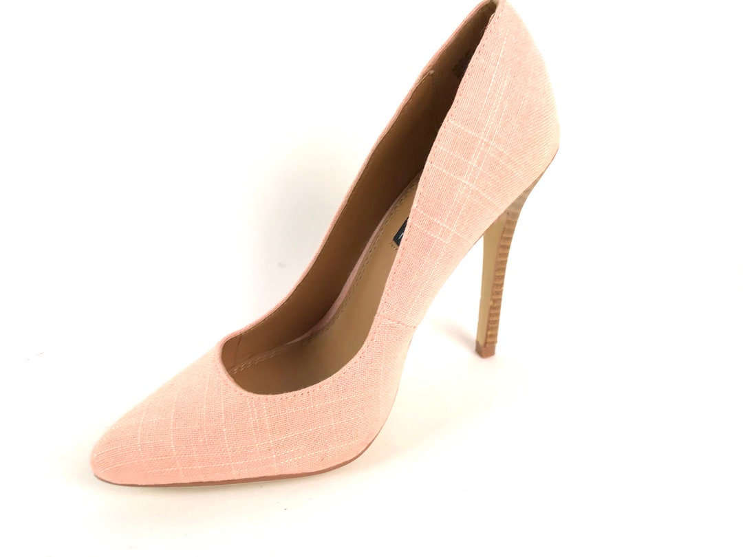 Peach Linen Fabric Pumps/heels/shoes - Etsy
