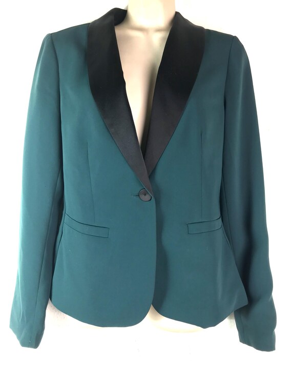 Vintage Green Silk Jacket with Black Tux Collar - Gem